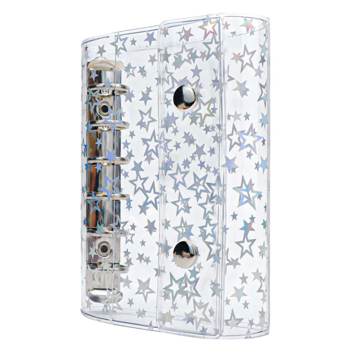 A7 Budget Binder Cover Clear PVC 6 Ring Binder Glitter Star Refillable ...