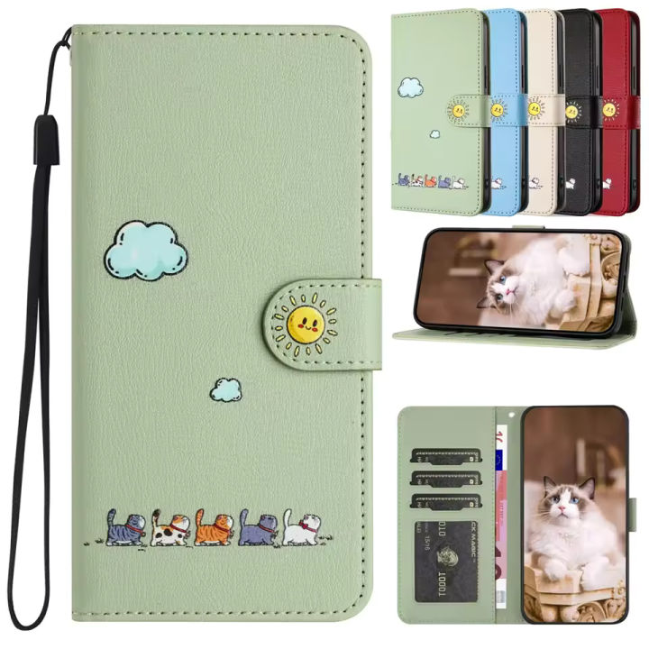 Leather Cat Phone Wallet Case Book For Oppo Reno 13 12 12F 10 A5 A3 Pro ...