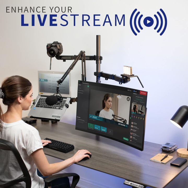 All-in-One Computer Studio Desk Mount, Mic Boom, Laptop Stand ...