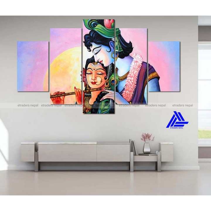 5 Panel Radha Krishna Canvas For Wall Decor With Frame | Daraz.com.np