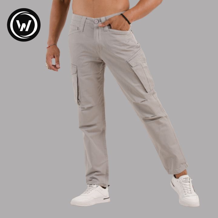 Wraon Light Grey Solid Premium Cotton Twill Fancy Cargo Box Pant For ...