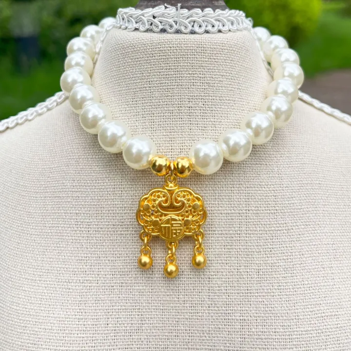 2024 New National Style Pet Pearl Necklace Wufu Fortune Nafu Long Life ...