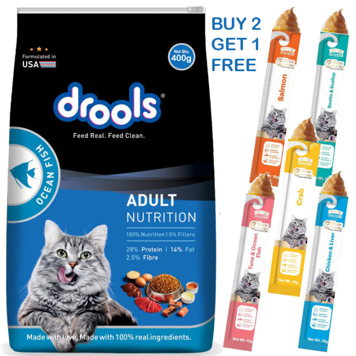 Drools Adult Cat Food Ocean Fish 400gm (Buy 2 Packet & Get 1pc Creamy ...