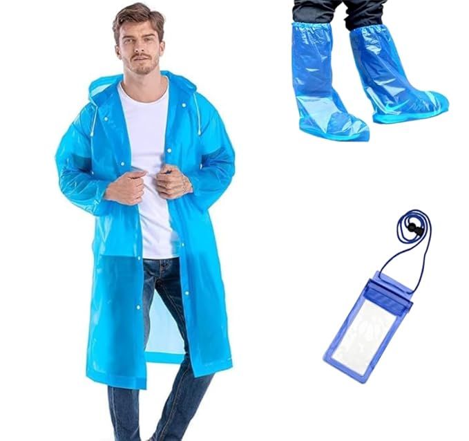 3 in 1 combo waterproof Rain Coat, Shoes Cover & Mobile Pouch for Women ...