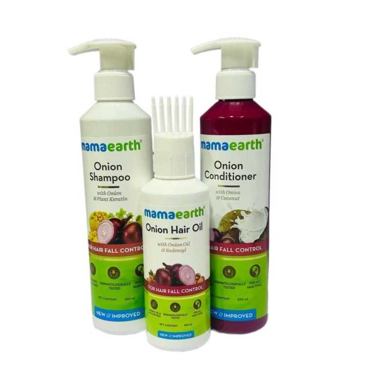 Mamaearth-Onion Set Anti-Hair Fall Spa ( Onion Shampoo 250 Ml + Onion Conditioner 250 Ml + Onion ...
