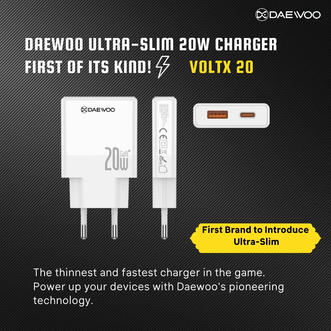 Daewoo Voltx20 Ultra-slim Fast Charger 20w Super Fast Charging | Jeevee