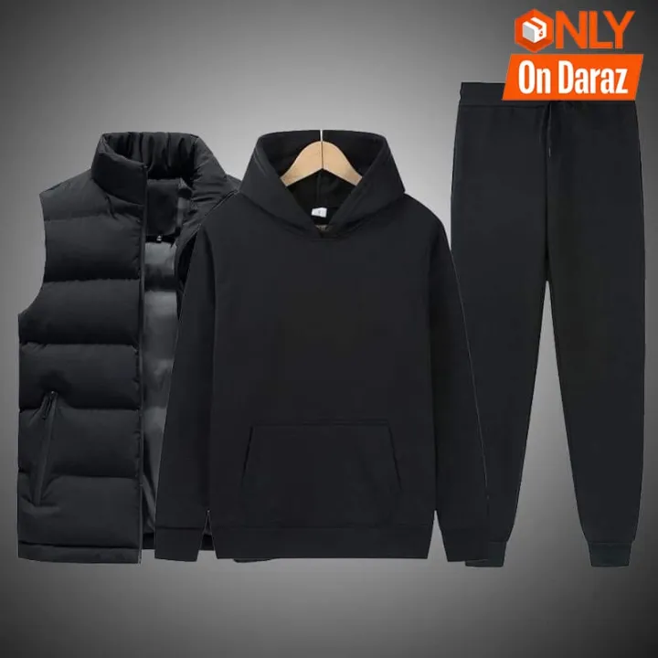 Set Of 3 PICs Men's Winter Warm Stylist Set Half Jacket Hoodie And ...