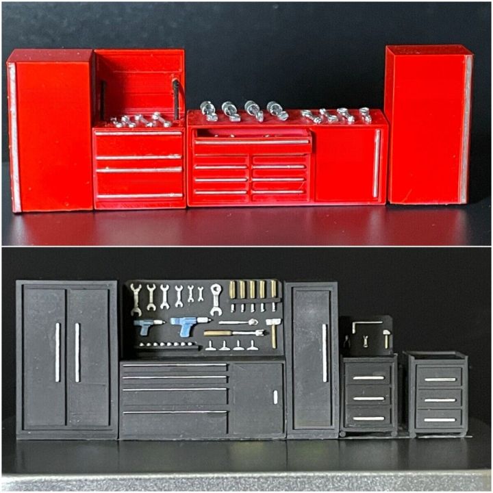 1:64 Diorama Car Garage Props Model Set Tool Cabinet Workbench Model ...