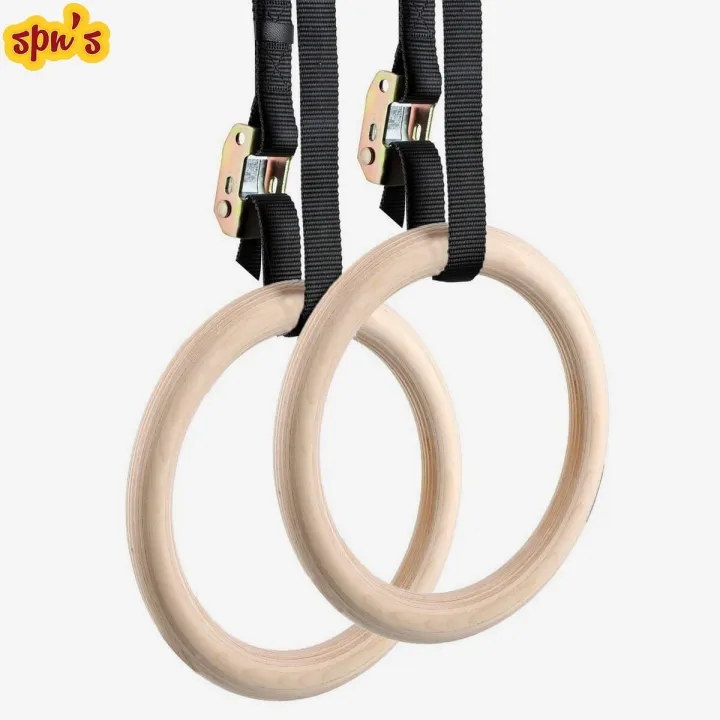 Spn'S Gymnastic Wooden Rings with Heavy Duty Adjustable Strap | Roman ...