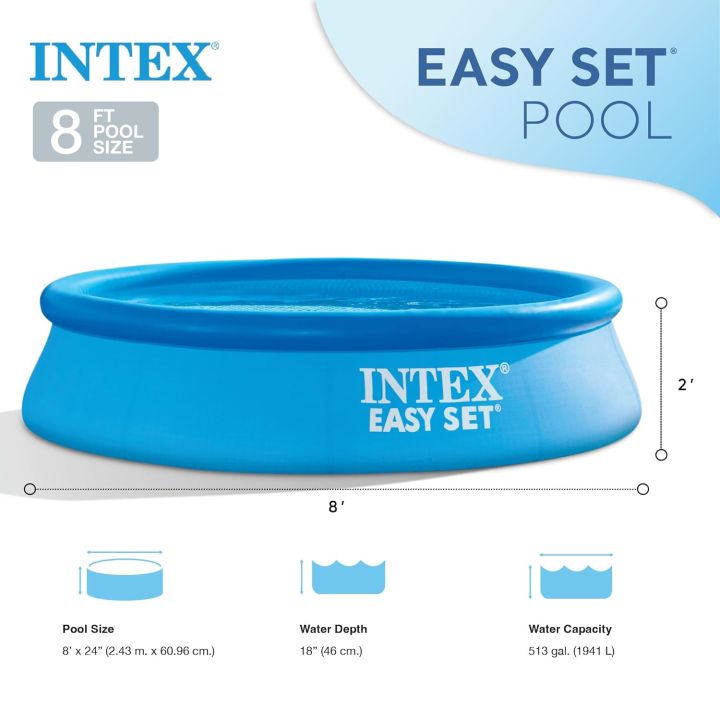Intex 28106-8Ft X 24 Inch (H) Easy Set Inflatable Puncture Resistant ...