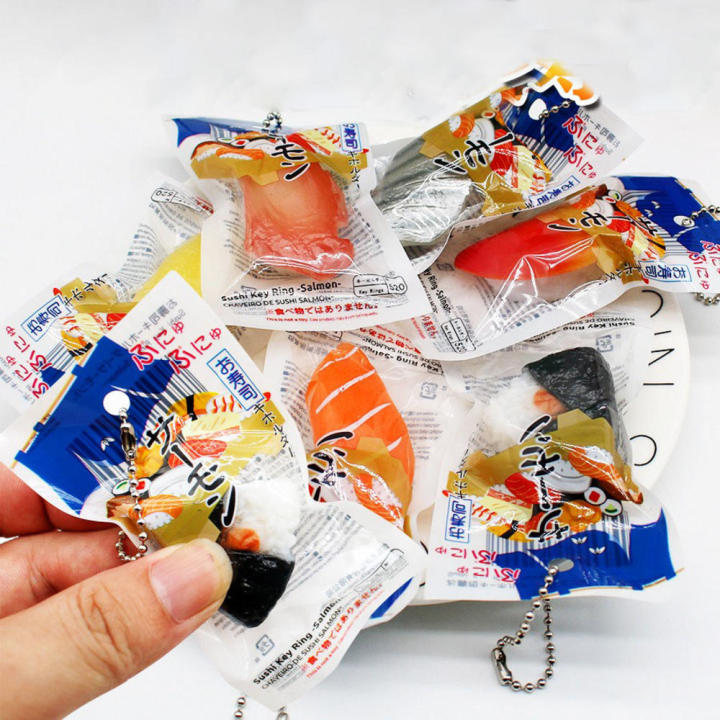 5 Colors Japanese Sushi Keychain Stress Relief Plastic Creative Food ...