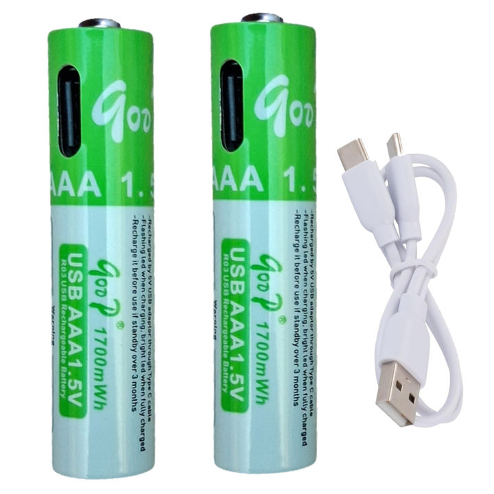 GOOP 1700mWh AAA Rechargeable Battery (1 Pair) with Type-C Charging ...