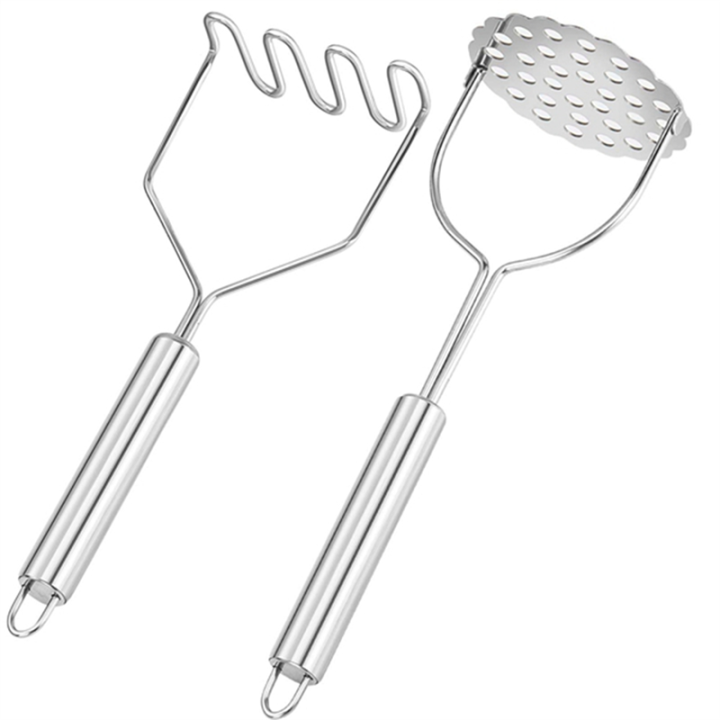 2 Pcs Potato Masher, Heavy Duty Stainless Steel Integrated Masher ...