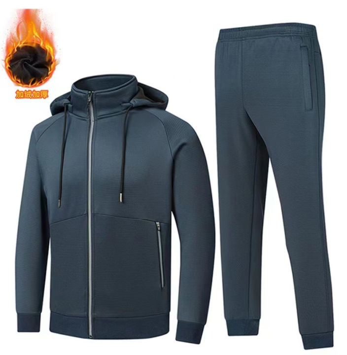 Men Cotton Winter Fur Tracksuit with Detachable Hoodie & Jogger Design ...