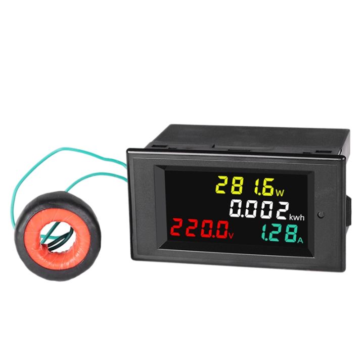 AC Power Meter,AC 80-300V 100A Voltage Current Color LCD Display Panel 220V Voltmeter Factor ...
