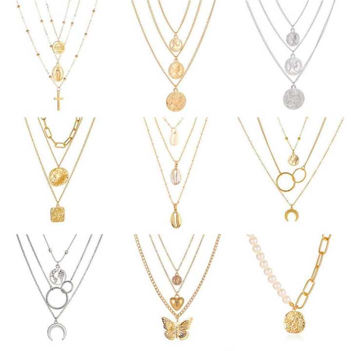 Enacolor Elegant Female Key Lock Map Multi-layer Pendant Necklace ...