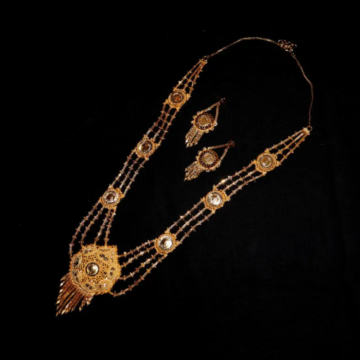 Gold Plated Asarfi Design Rani Haar Set With Earring For Women | Daraz ...