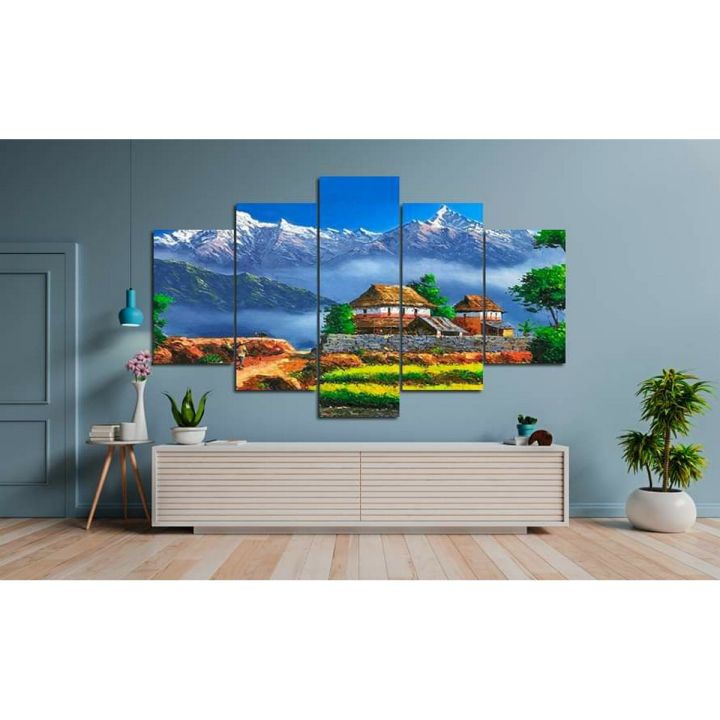 Realistic Painting Design 5 Panal Waterproof Canvas ( 5ft by 3 ft ...