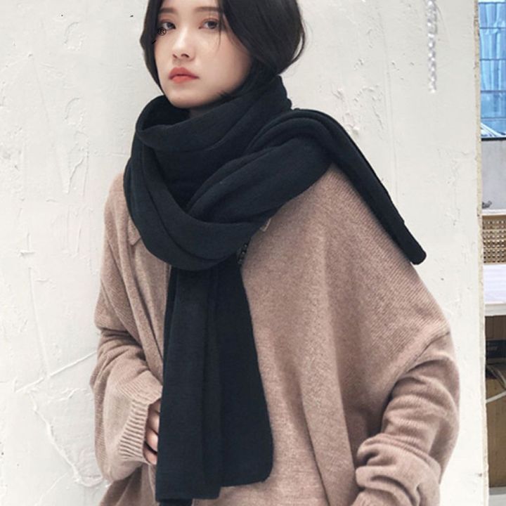 Unisex Wool Winter Autumn Thick Warm Scarf Pure Color Scarf Women Men ...