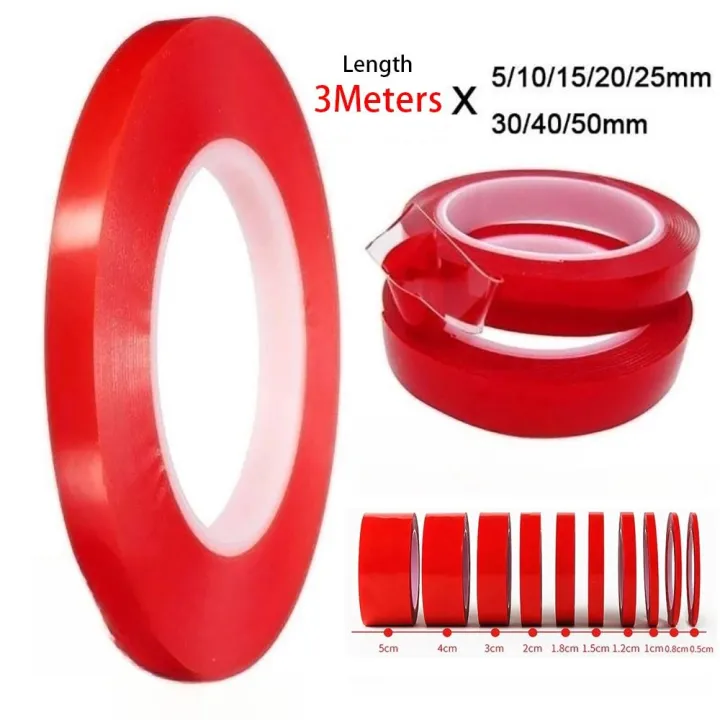 3Meters/Roll New PET Red Film Double Sided Tape Strong Self Adhesive 6 ...