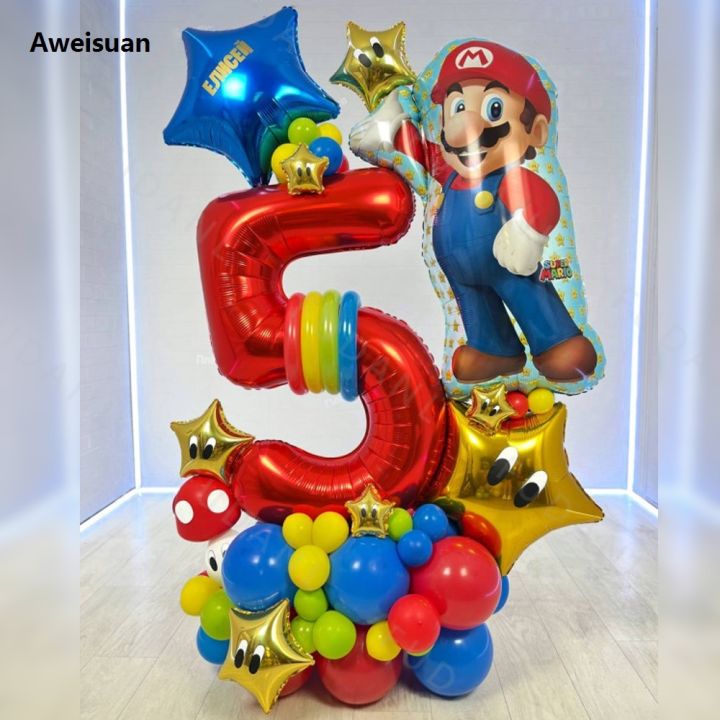 Aweisuan 49pcs Super Mario Foil Balloons Arch Garland Kit Latex ...