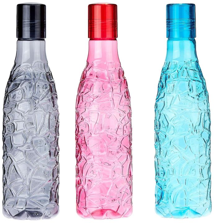 Textured Plastic Water Bottles, Set Of 3, Multicolour, 1L Each, 1 liter ...