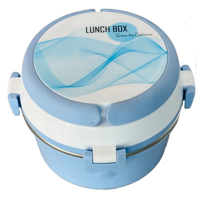 Bento Lunch Box, 2 layer round plastic food container set with locking ...