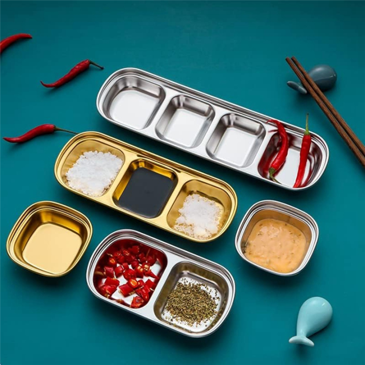4 Pcs Stainless Steel Sauce Dish Divided Seasoning Soy Sauce Dipping ...