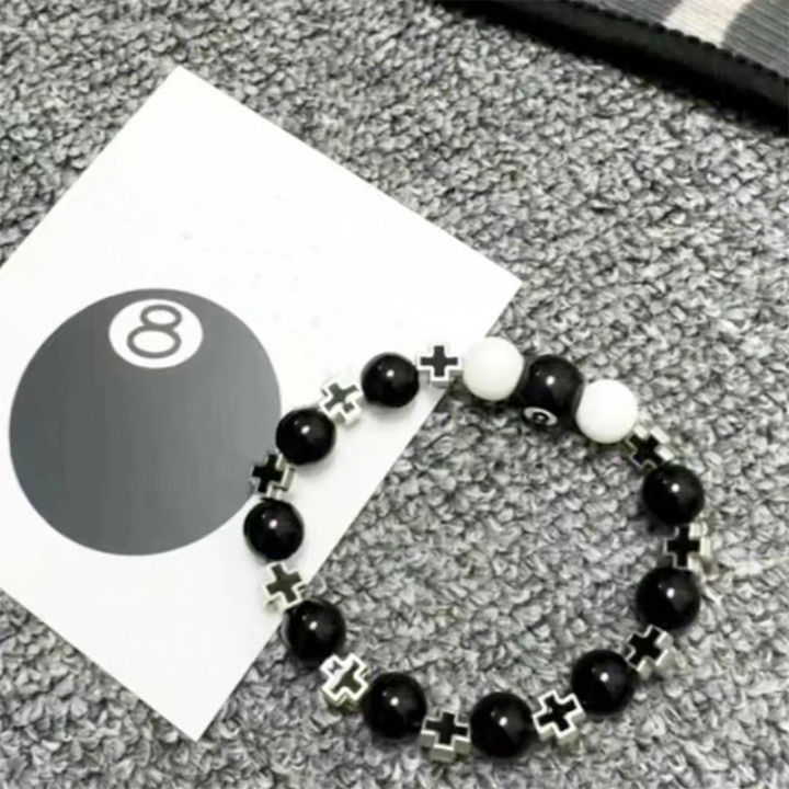 Billiard Black Eight Cross Bracelet Black And White Spliced Beads ...