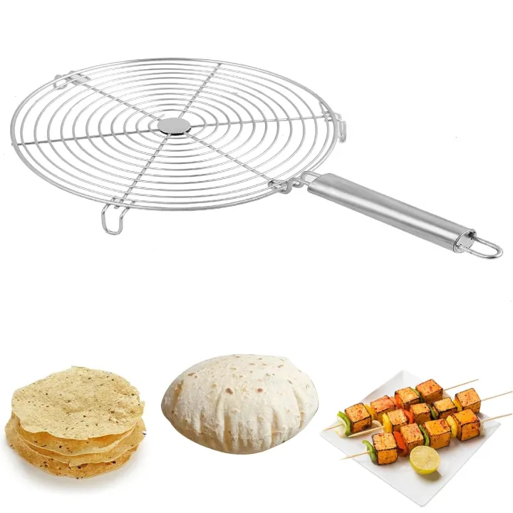 Stainless Steel Round Roti Roast Grill Papad Roaster Phulka Roasting ...