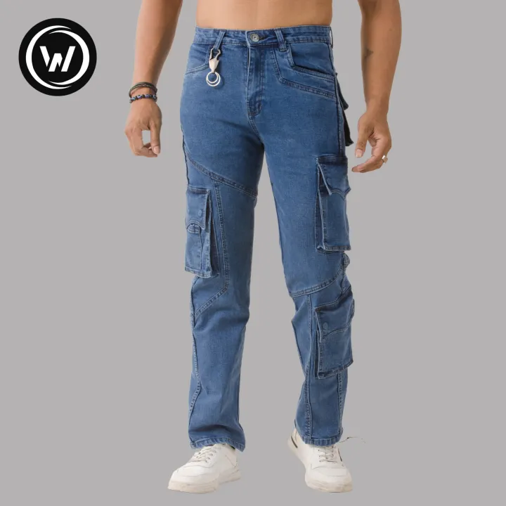 Wraon Blue Premium Stretchable Chichi Denim Cargo Box Pant For Men ...