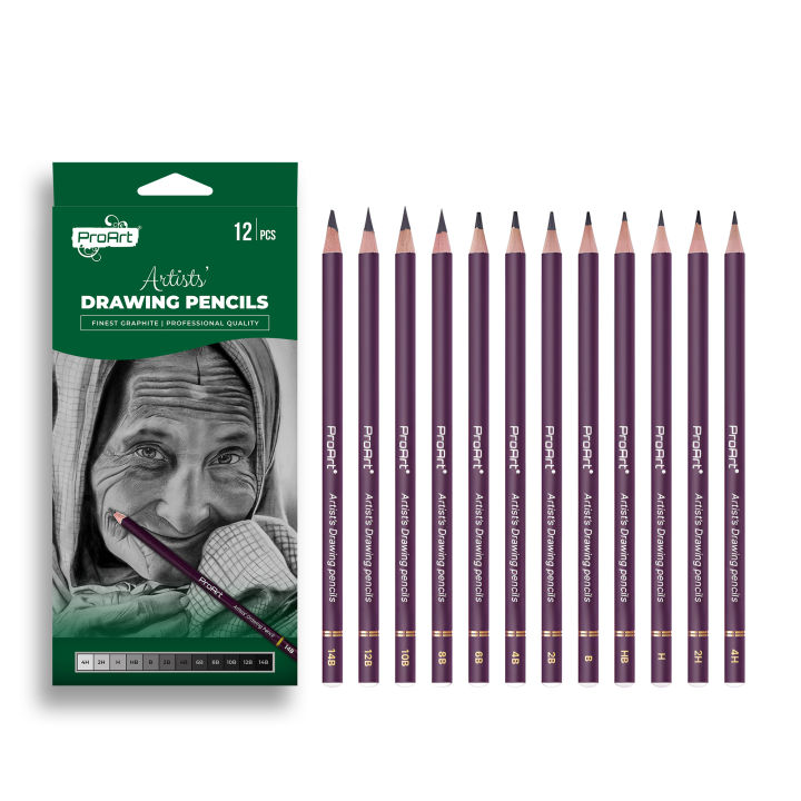 ProArt Artists' Drawing Pencil Set Of 12 (4H-14B) - Pre-Sharpened ...