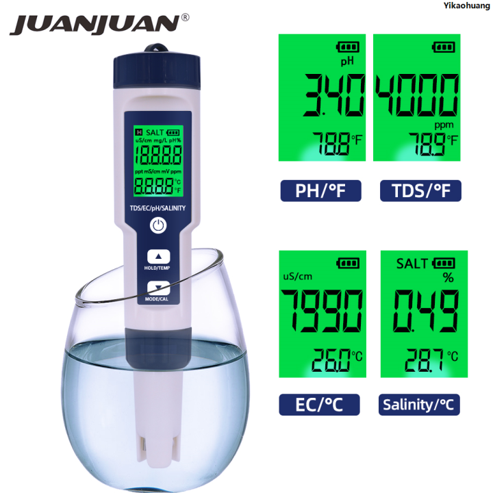 Yikaohuang5 IN 1 PH Temperature TDS EC Salinity Meter Digital ...
