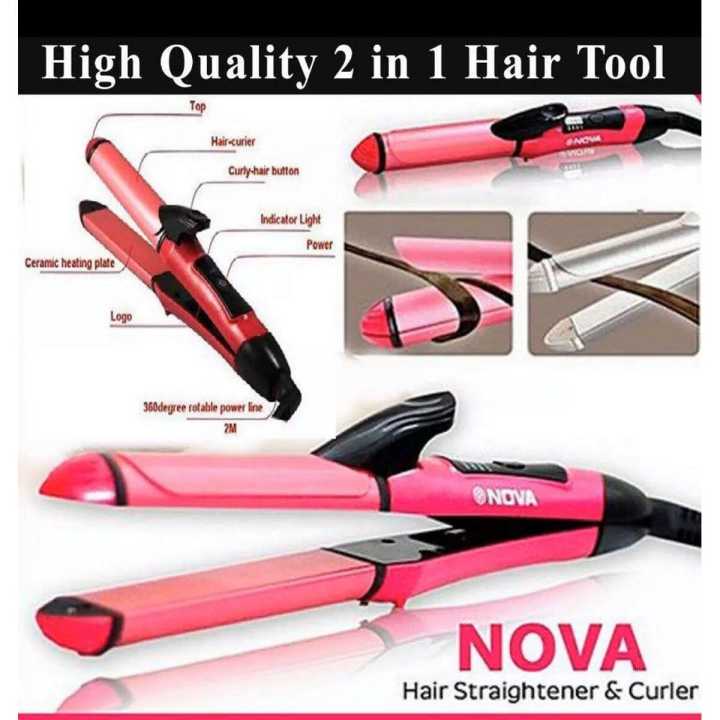 Nova 2 In 1 Professional Hair Curler & Hair Straightener - Nano Ceramic ...
