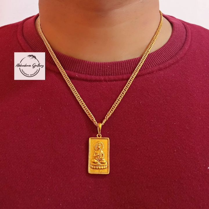 Abhushan Gallery Panchadhatu Goldplated Buddha Locket Chain For Men ...