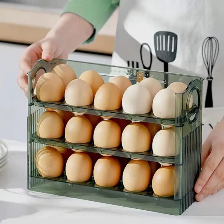 3 Layer Flip Type Refrigerator Egg Storage Box Stand Organizer Tray ...