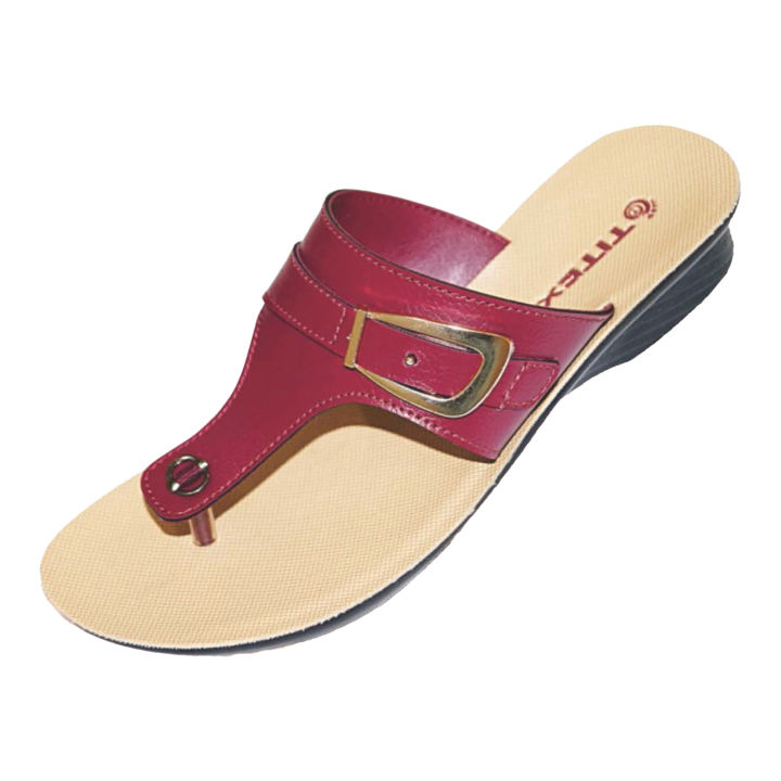 Titex Cherry Red Color Simple Belt Design Flat Sandal For Women (Art No ...