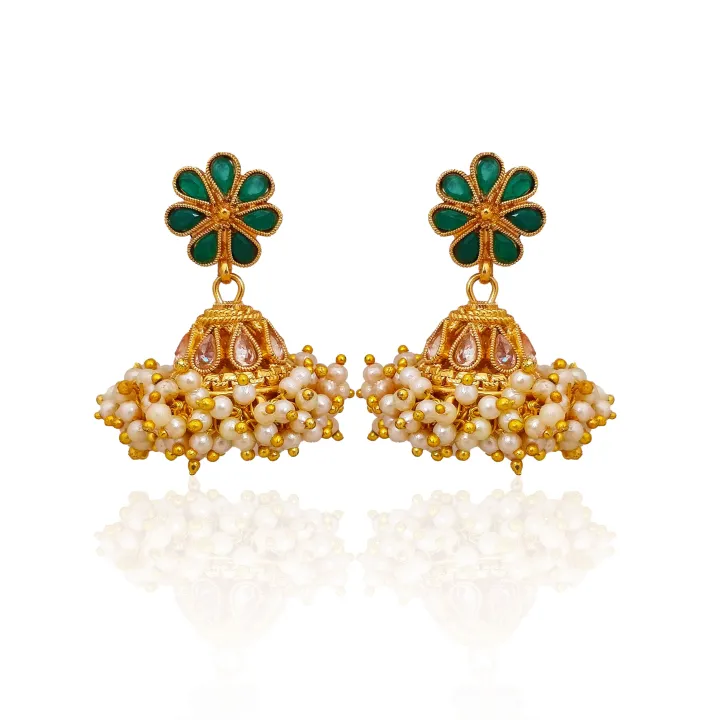 Stone Studded Panchadhatu Heavy Pinjada Jhumka Earrings For Girls And ...