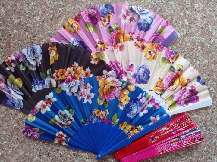 Chinese Hand Held Folding Fan Flower Pattern Side Lace-Multi color 1 ...