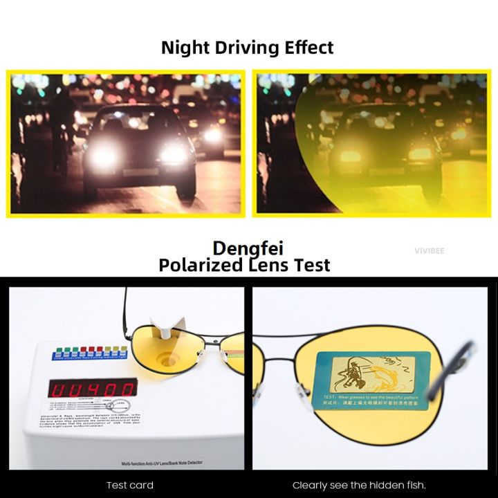 Dengfei Original VIVIBEE Pilot Night Vision Glasses for Driving Nocturna Yellow Polarized UV400 ...