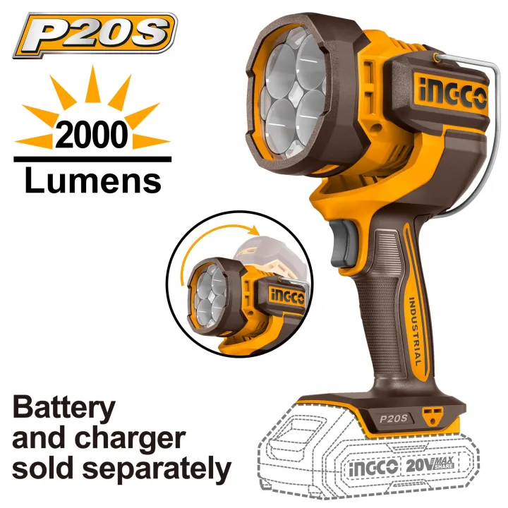 Ingco Cordless work lamp LED Lumens:2000±10% (Battery And Charger Sold ...