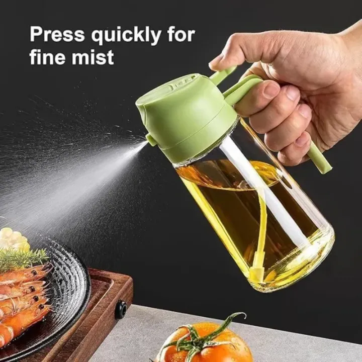 2-in-1 Oil Sprayer and Dispenser Bottle, 500ml Glass Oil Spray Bottle ...