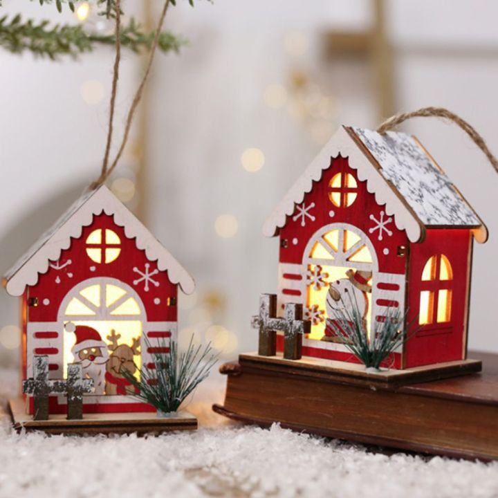 Mini Luminous Christmas Cabin Ornament Wooden Modern Style Christmas ...