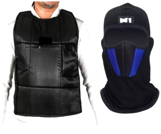 Combo Offer Of Black Solid Chest Guard And Full Face M1 Ninja Face Mask ...