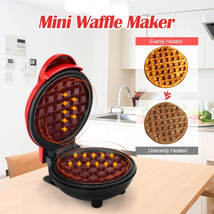 IVEOPPE Red Mini Waffle Maker, Deep Baking Plates, Non-Stick Surface ...