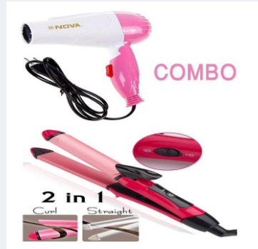Combo of Foldable Hair Dryer + 2 In 1 Hair Beauty Set Curl & Straight ...