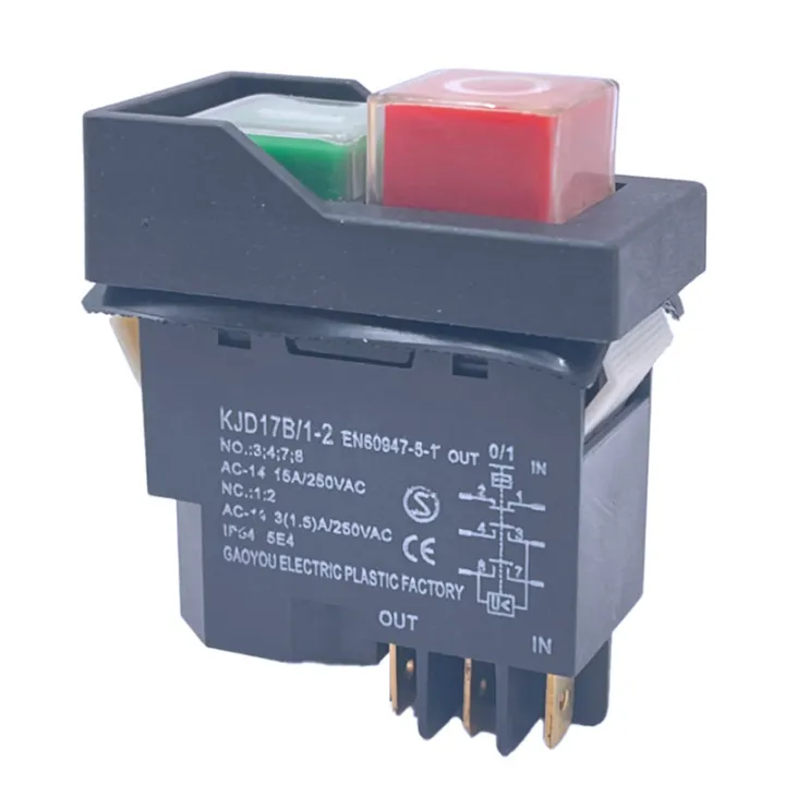 KJD17 6 Pins Electromagnetic Start Push Button Switches 18A AC220V IP55 ...