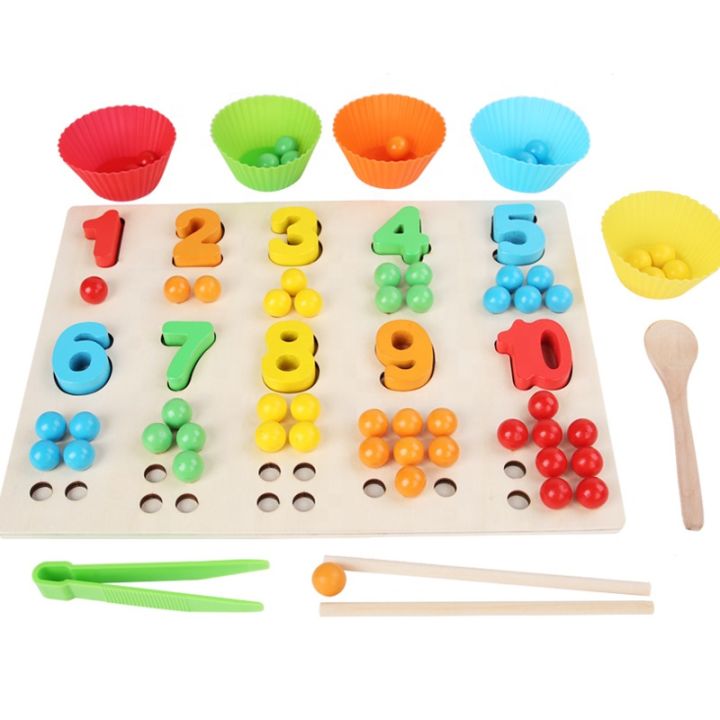 Cute Baby- Montessori Wooden Number Counting Board with Cups & Colored ...
