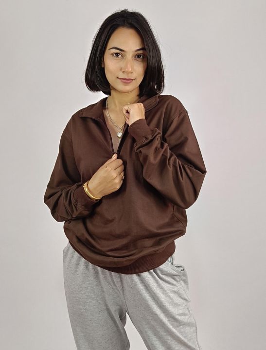Half Zip Chain Sweatshirt For Women | Daraz.com.np