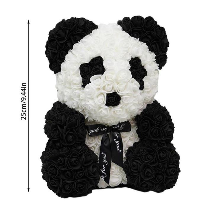 Rose Teddy Bear Cute 25cm Heart Panda Doll Handmade Bowtie Rose Flower ...